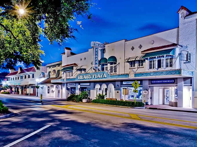Vero Beach's colorful storefronts create a postcard-perfect scene where even luxury cars slow down to admire the view.