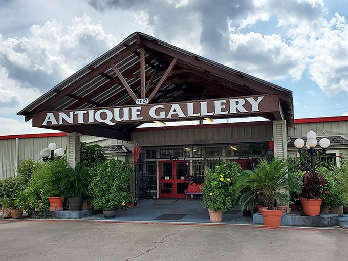 The Antique Gallery's welcoming facade feels like the starting line of a treasure hunt marathon—pace yourself, there's plenty inside!