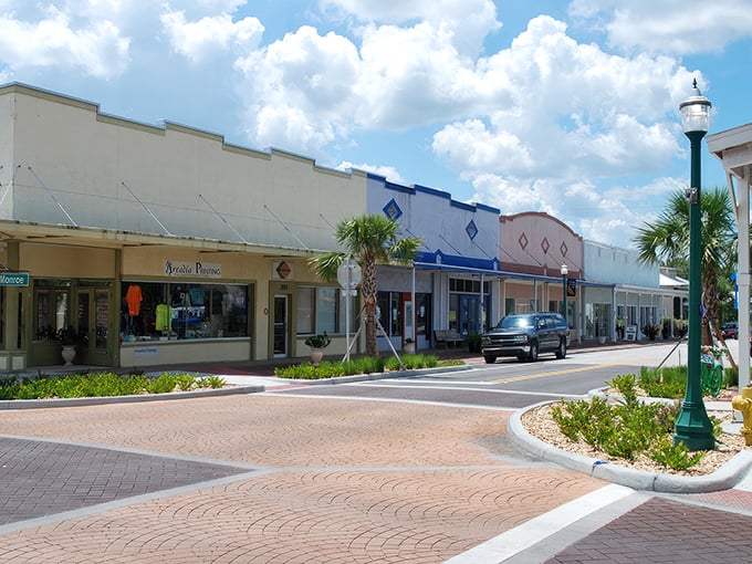 Colorful awnings and historic buildings give Arcadia's downtown a timeless appeal. Budget-friendly living with character to spare!