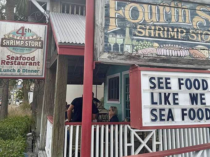 "See Food Like We Sea Food" – this punny sign promises exactly what you'll get: gloriously fresh Gulf treasures.