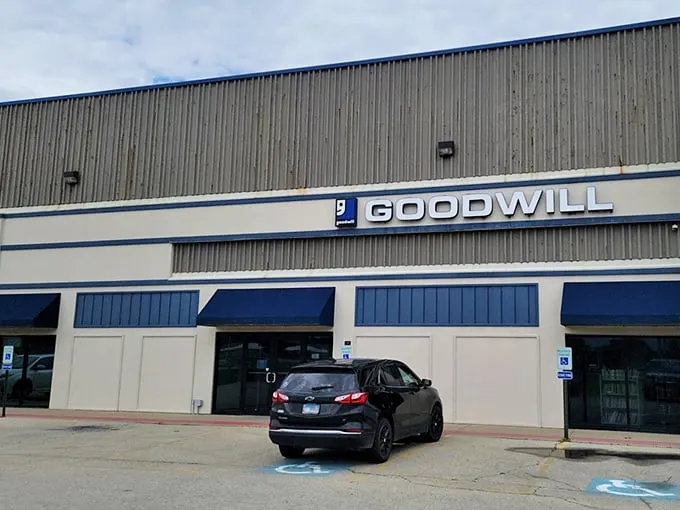 Blue awnings and big windows hint at the wonderland within. This Goodwill's massive interior holds decades of stories.