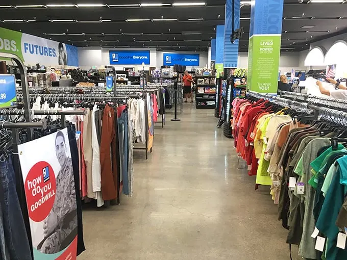 Clean, bright, and organized by color—this Goodwill makes Marie Kondo look like an amateur.