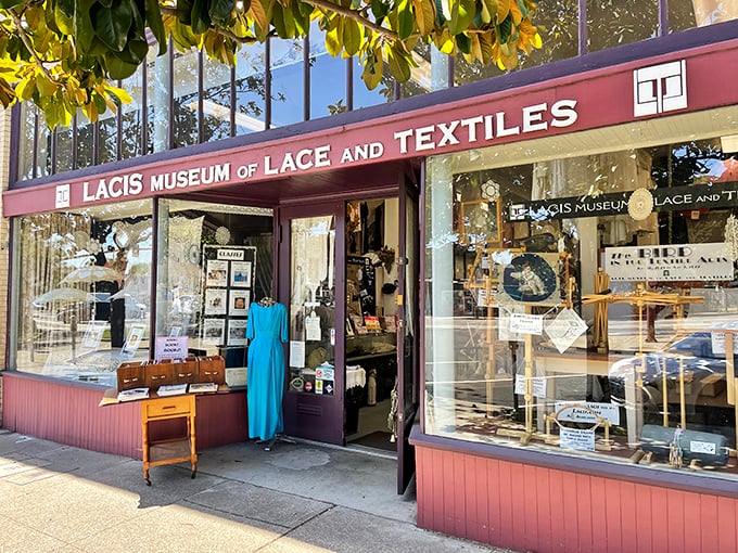 A textile time machine awaits behind these windows, displaying craftsmanship from an era when "fast fashion" meant sewing quickly.