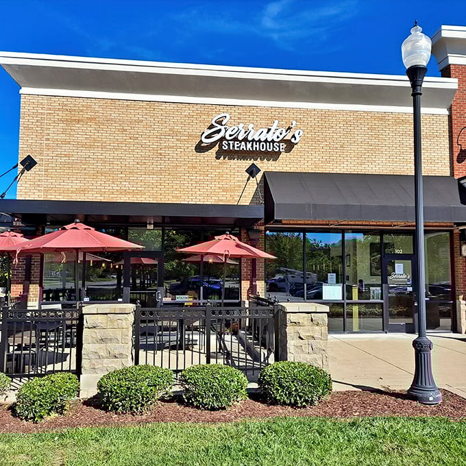 Serrato's Steakhouse (Franklin): Brick, black awnings, and the promise of perfectly aged beef – Franklin's answer to the eternal question: "Where's dinner?"