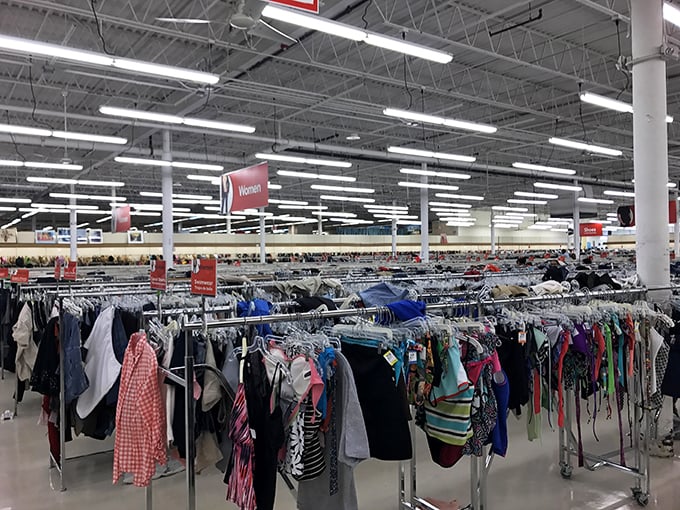 Color-coded clothing heaven at Unique. This isn't just shopping—it's a treasure hunt where the X marks every rack.