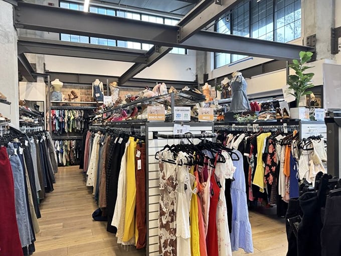 Fashion heaven awaits inside! Racks of carefully curated clothing prove secondhand doesn't mean second-best.