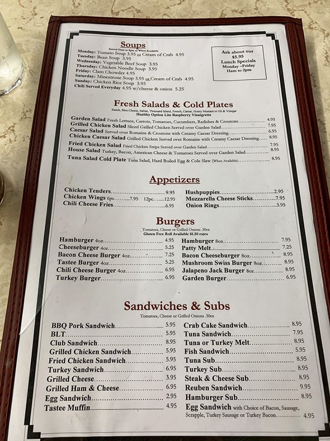A menu where inflation seems to have taken a decades-long vacation. These prices aren't a typo; they're a delicious rebellion against $18 avocado toast.