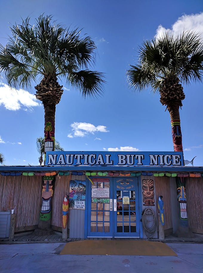 "Nautical But Nice" isn't just a clever name—it's a promise of coastal treasures waiting inside this tiki-inspired shop. 