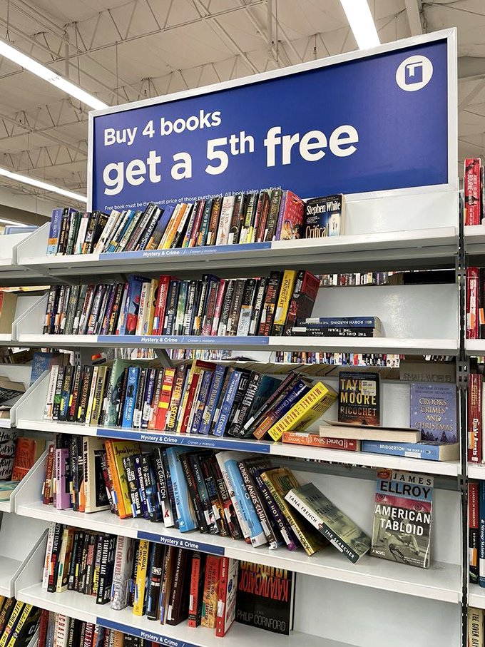 Literary treasures await the patient hunter—buy four, get one free! Even bookworms can be budget-conscious in this paper paradise.