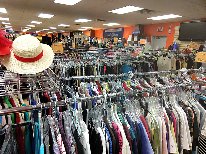 Rack after colorful rack of clothing possibilities—where your next favorite outfit is hiding in plain sight, waiting to be discovered.
