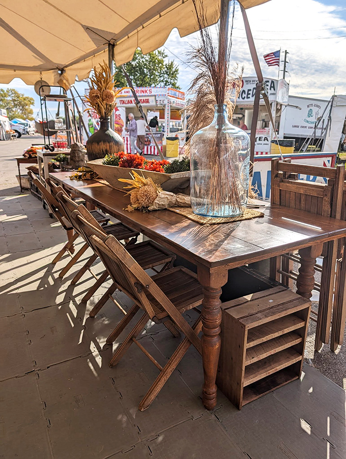 This rustic farm table isn't just furniture—it's the starting point for your next dinner party story, complete with character-filled accessories.
