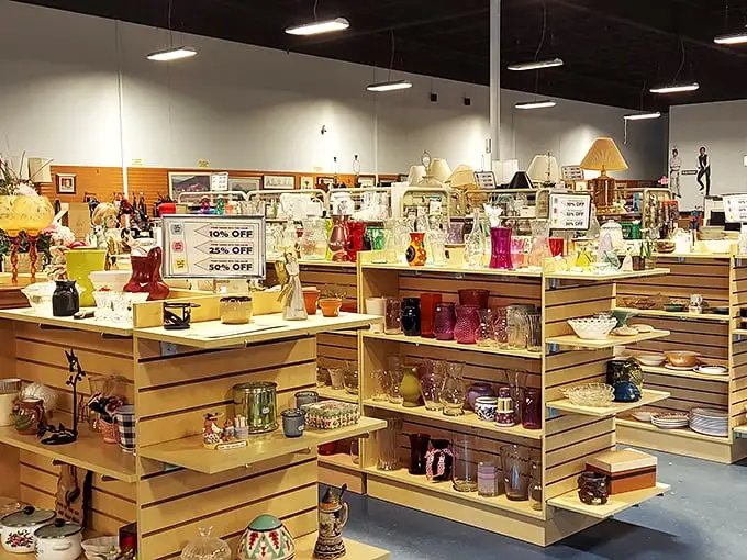 The home décor section gleams with potential, from vintage glassware to quirky conversation pieces. Each shelf tells a different story, waiting for you to continue the narrative.