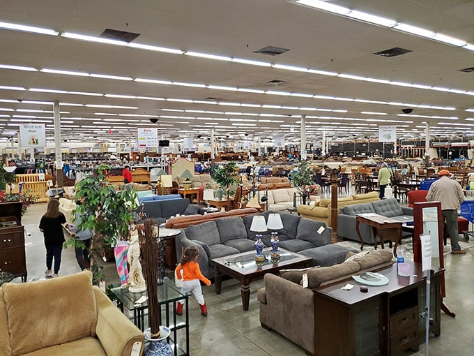 A sea of furniture stretches to the horizon, each sofa and coffee table waiting patiently for its second act in someone's living room story.