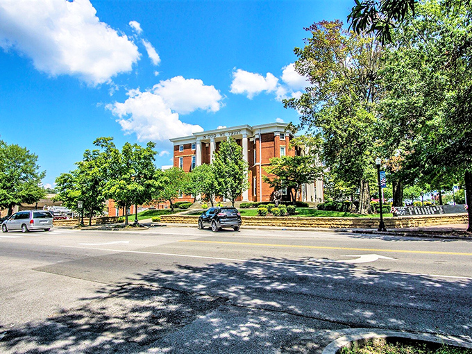The stately Putnam County Courthouse stands as the crown jewel of Cookeville, surrounded by trees and blue skies that seem to go on forever.