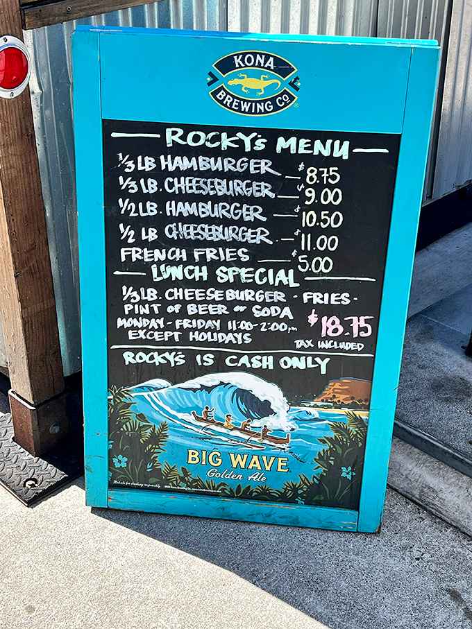 The menu at Rocky's is refreshingly straightforward: burgers, cheeseburgers, and fries. Sometimes the simplest choices lead to the most profound happiness.