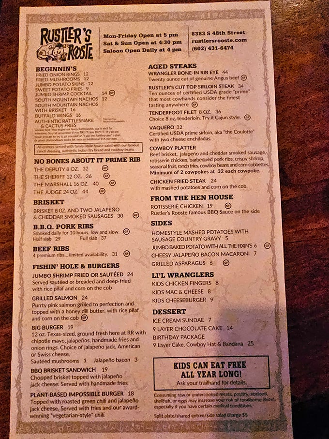 This menu reads like a love letter to carnivores, with prime rib taking center stage as the undisputed star.
