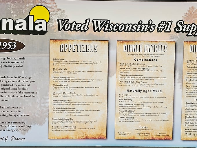 The menu reads like a love letter to classic American cuisine—no molecular gastronomy needed when you've perfected the art of steak.