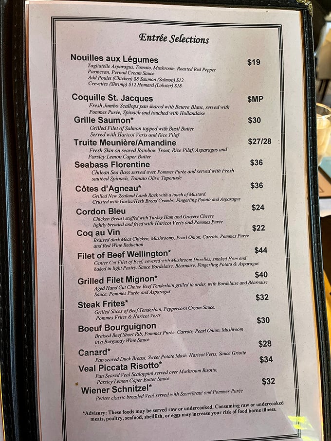This menu isn't just a list of dishes—it's a passport to France without the jet lag or awkward attempts at pronouncing "Bonjour."
