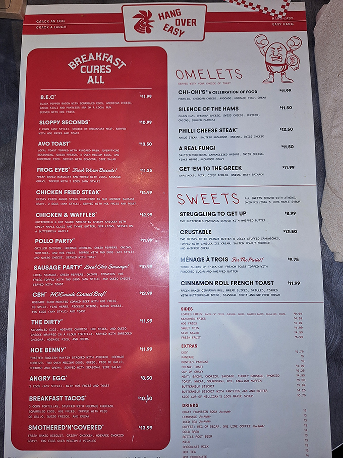 A menu that understands the morning struggle. "Breakfast Cures All" isn't just clever marketing—at HangOverEasy, it's a solemn promise delivered with a wink.