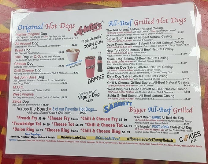 This menu isn't just a list—it's a roadmap to flavor town with destinations like "The Ronnie Corn Dog" calling your name.