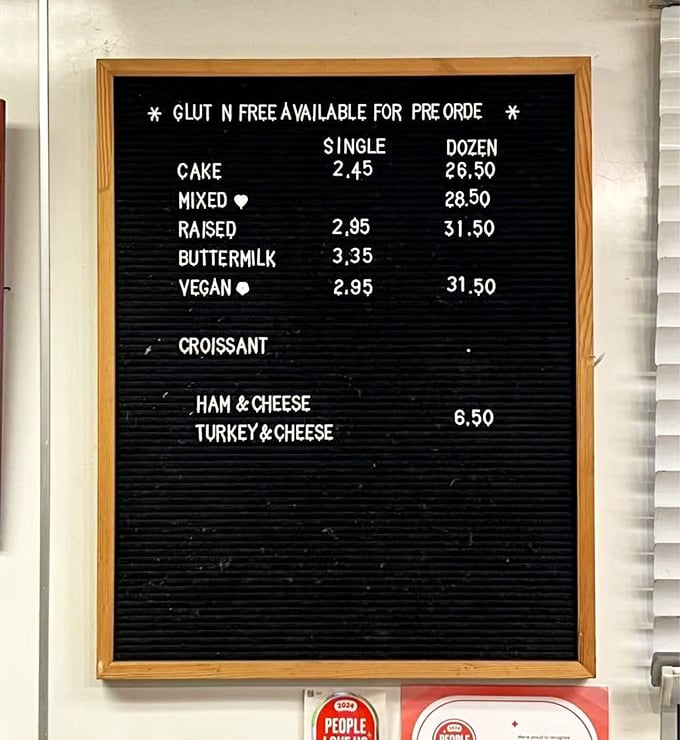 Notice there's no "pretentious artisanal fusion" category on this menu—just donut perfection at prices that won't require a second mortgage.