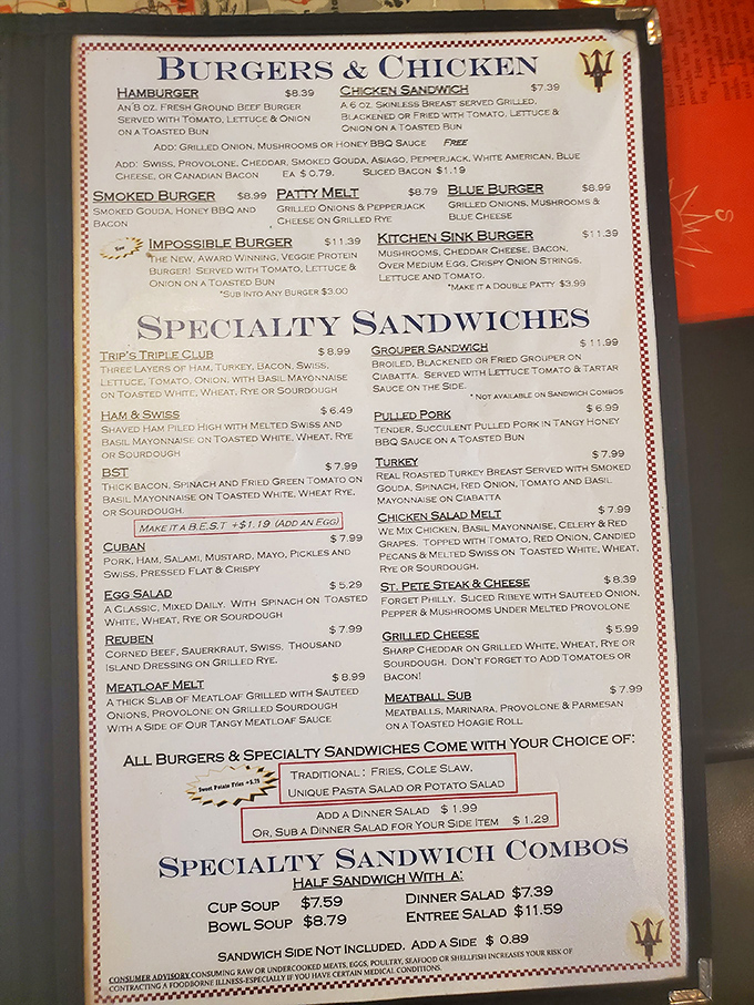 A menu that doesn't need fancy fonts or pretentious descriptions—just honest diner fare that's kept locals coming back for years.