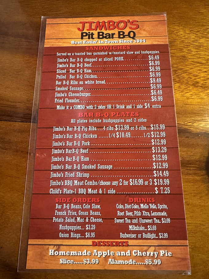 A menu that gets straight to the point: meat, sides, and no gimmicks. The barbecue version of a handshake agreement.
