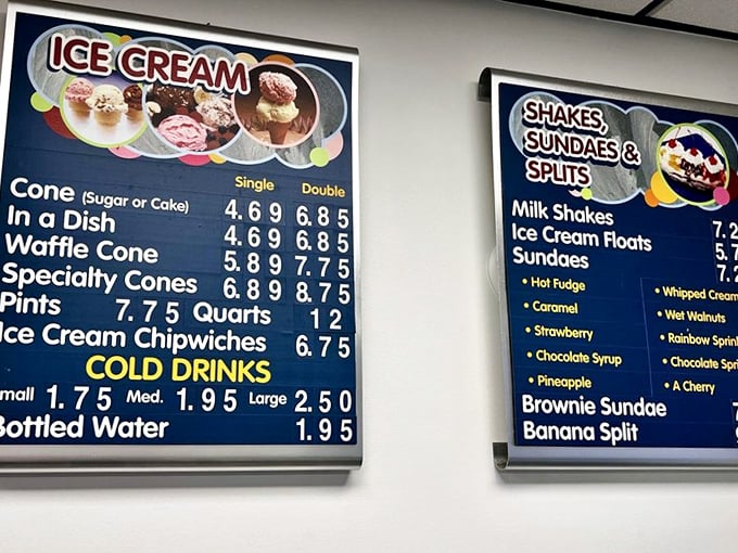 This menu board isn't just listing desserts—it's offering a roadmap to happiness. The only wrong choice is not ordering enough.