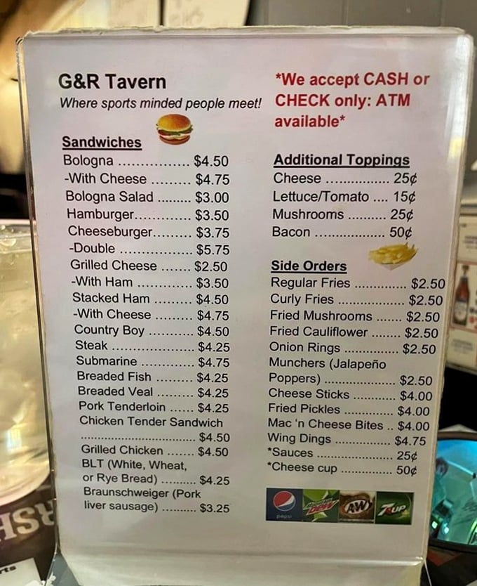 This menu isn't trying to impress with fancy fonts or exotic ingredients—it's confident in its bologna-forward simplicity and prices that feel like a throwback to 1995.