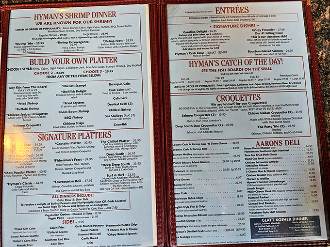 The menu at Hyman's reads like a love letter to the sea, with enough options to keep you coming back until retirement.
