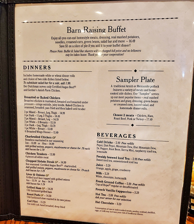 A menu that reads like a love letter to comfort food classics. The Barn Raising Buffet isn't just a meal—it's an event.