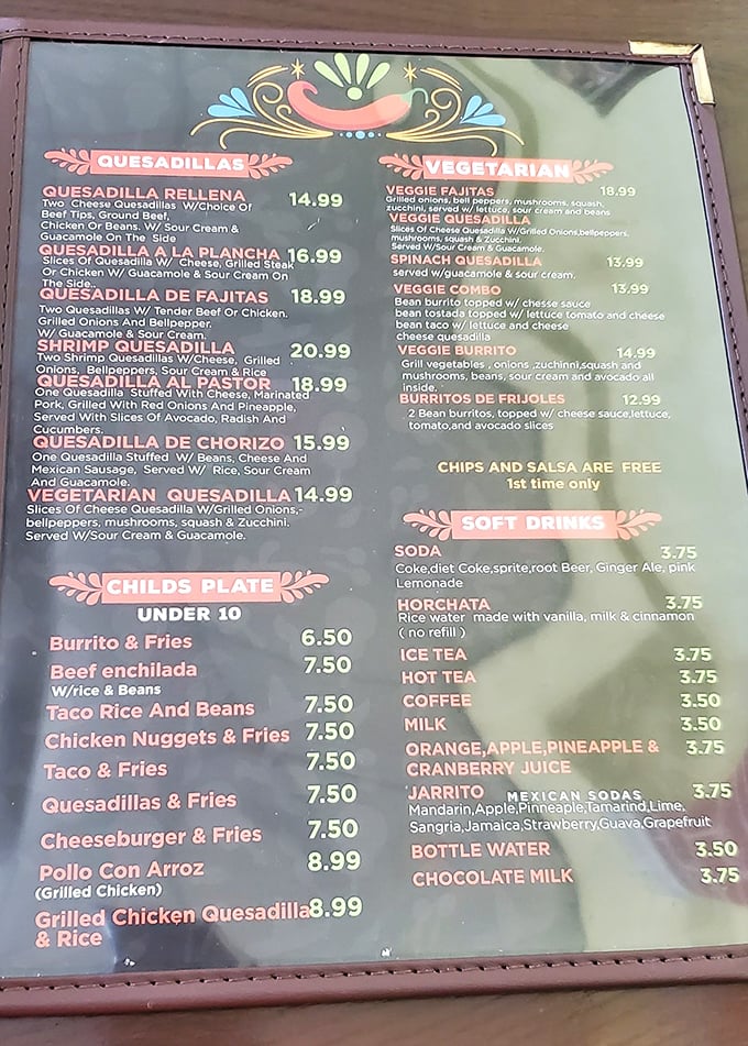 A menu that reads like a love letter to Mexican cuisine. Each description promises a flavor journey worth taking, with options that'll have you planning your next visit before finishing your first meal.