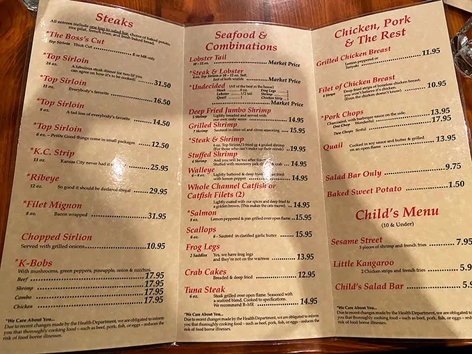 A menu that doesn't need fancy fonts or pretentious descriptions—just straightforward promises of carnivorous delight.