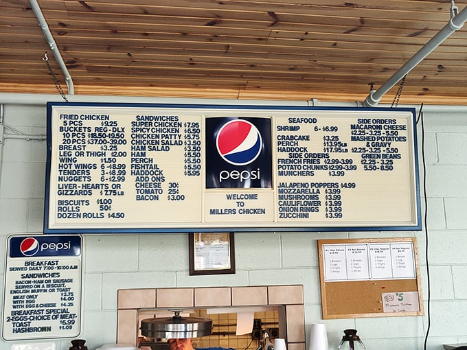 A menu board that hasn't changed much over the decades—because perfection doesn't need updating. The Rosetta Stone of comfort food.