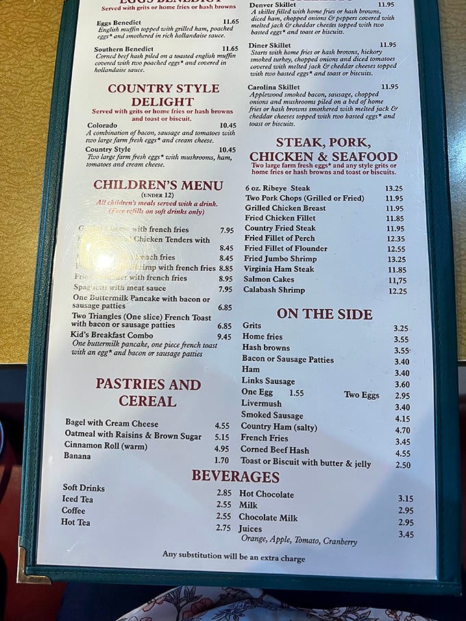 This menu isn't just a list of food—it's a roadmap to happiness with detours through Country Style Delights and Benedict Boulevard.