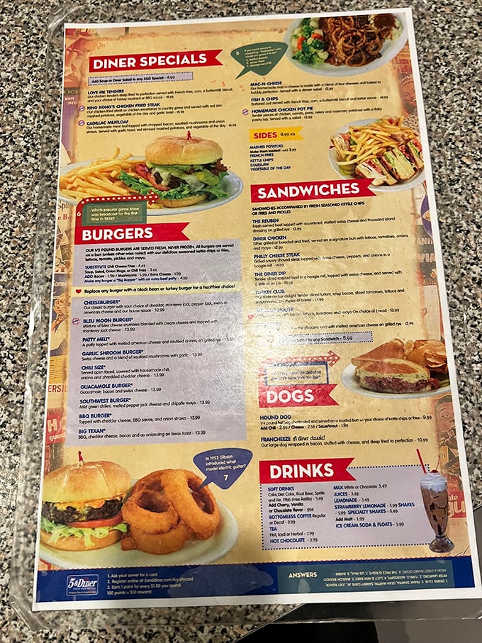 A menu that reads like America's greatest hits - burgers, shakes, and comfort food classics done right.