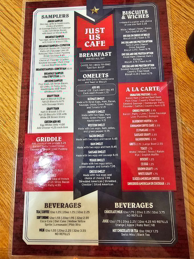 This menu isn't just a list of options—it's a roadmap to breakfast nirvana. Choose your adventure wisely, fellow travelers.