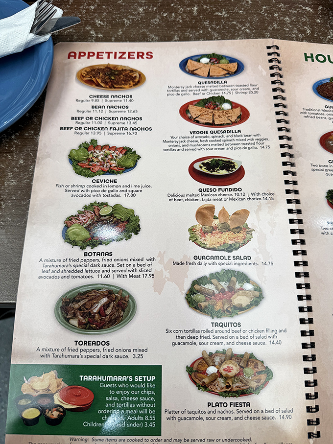 The menu reads like a love letter to Mexican cuisine, with appetizers ranging from traditional nachos to the more adventurous botanas and toreados that wake up your taste buds.