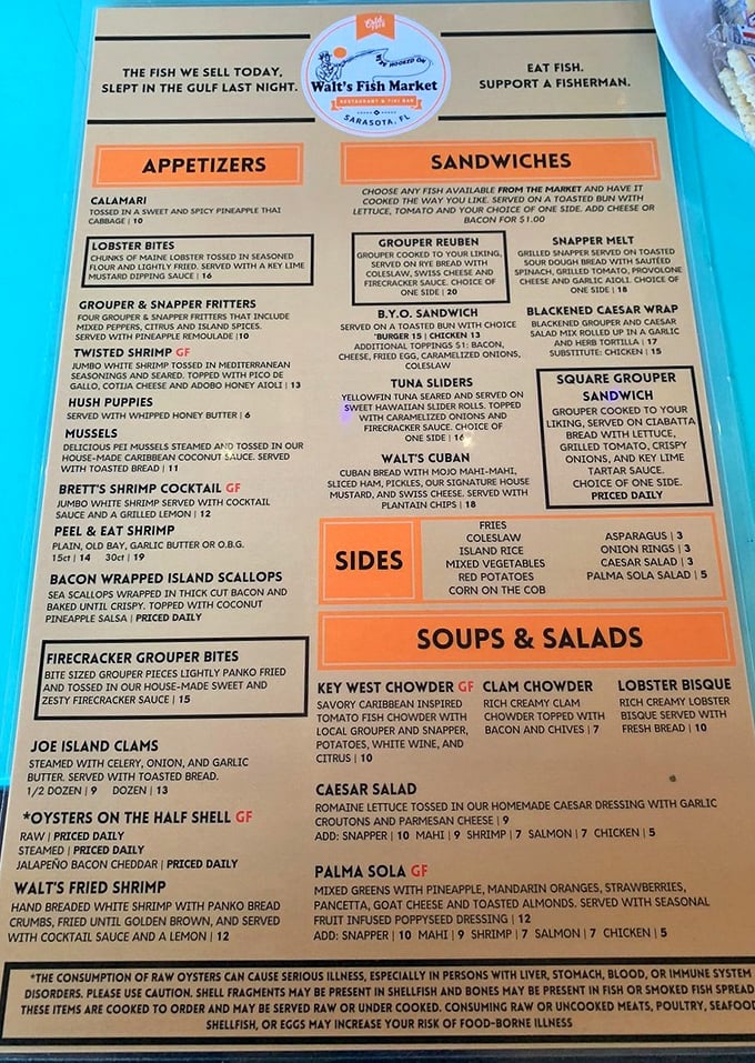 This menu isn't just a list of dishes—it's a love letter to the Gulf of Mexico, with each item telling a delicious story of Florida's waters.