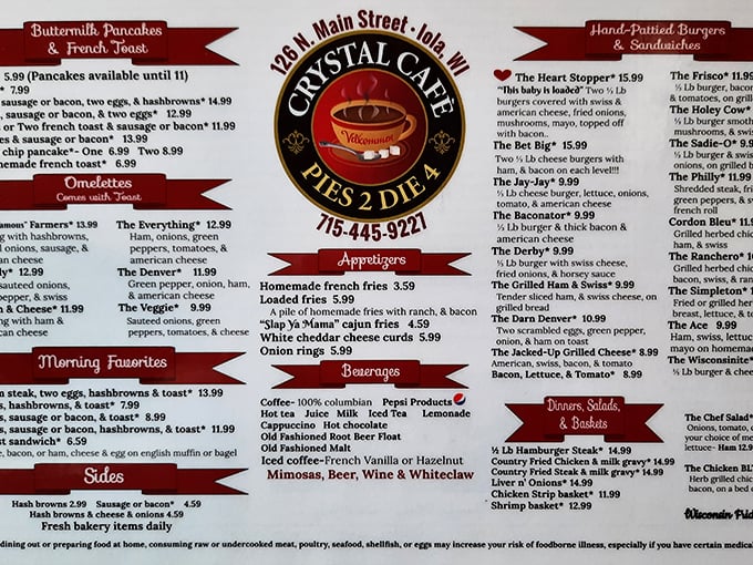 The menu proudly announces "PIES 2 DIE 4" – not hyperbole but a public service announcement for your taste buds.