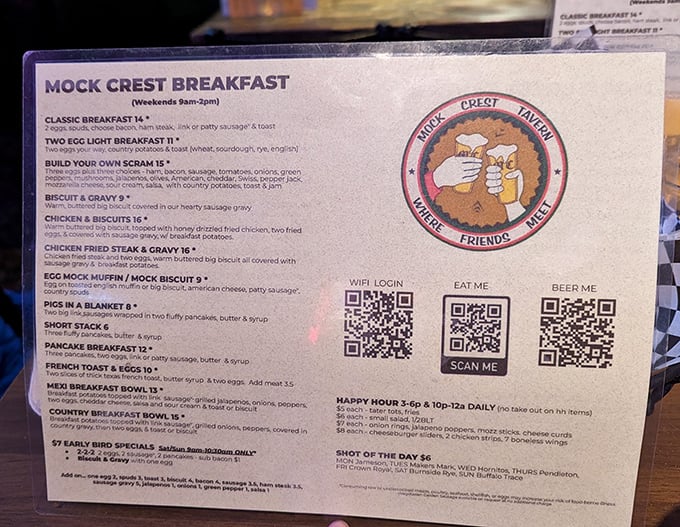 The breakfast menu reads like a love letter to morning classics, with everything from biscuits and gravy to French toast that'll make your day.