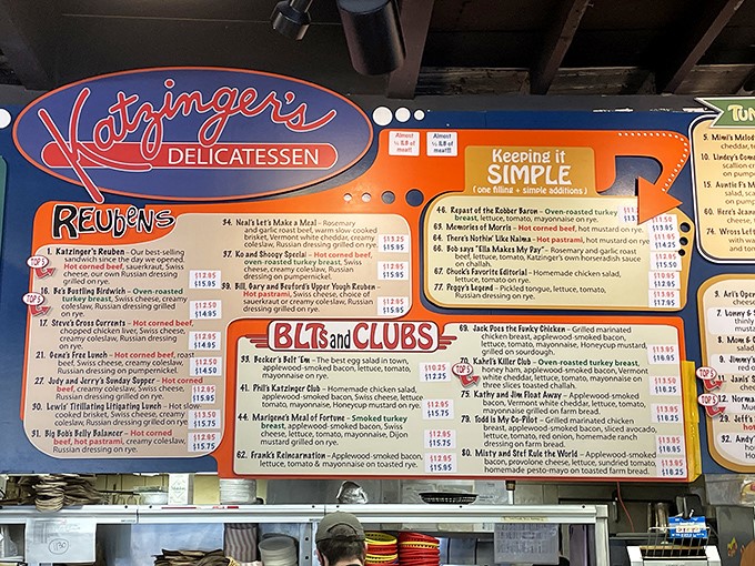 The legendary menu board at Katzinger's reads like the Magna Carta of sandwich construction – overwhelming at first glance, but life-changing once decoded.