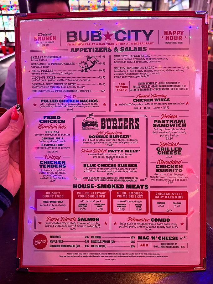 A menu that reads like a love letter to American comfort food. The "it's better to eat at a bar than drink at a restaurant" tagline speaks to my soul.