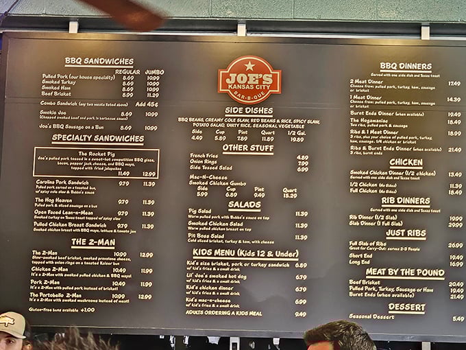 A menu board that might as well be labeled "Decisions That Will Haunt You" – because choosing just one item feels like Sophie's Choice for barbecue lovers.