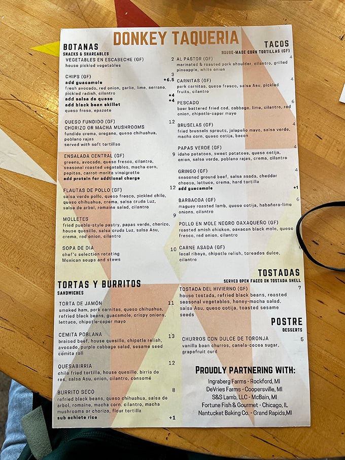 A menu that reads like a love letter to authentic Mexican cuisine, with each GF notation a little gift to the gluten-averse among us.