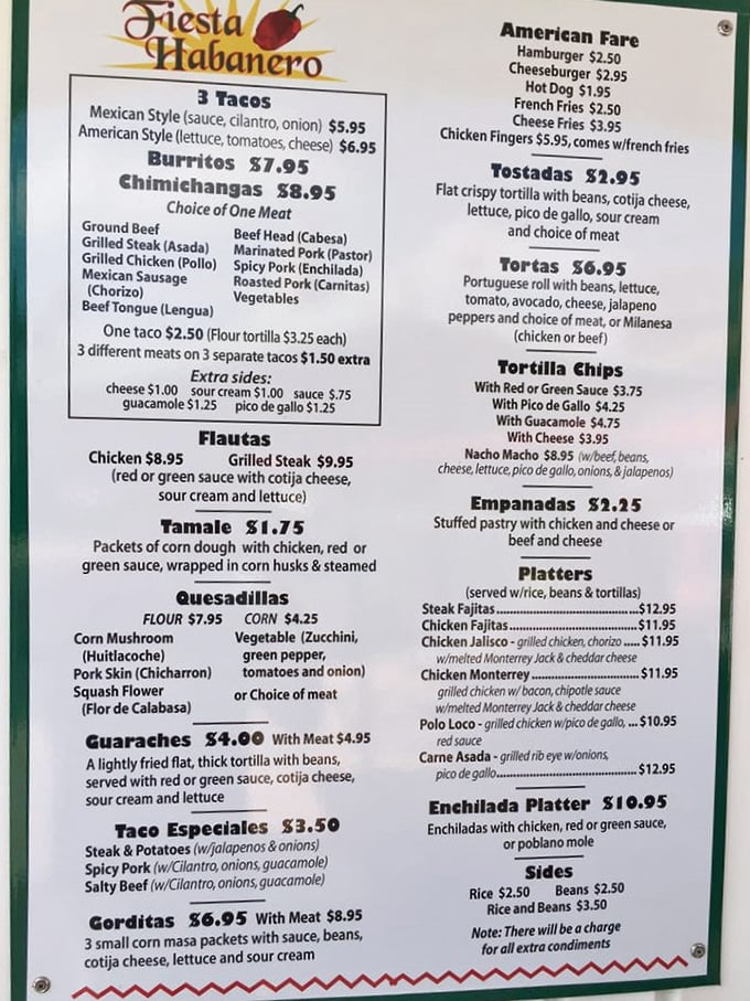 The menu reads like a love letter to Mexican cuisine, with everything from traditional lengua tacos to American breakfast favorites.