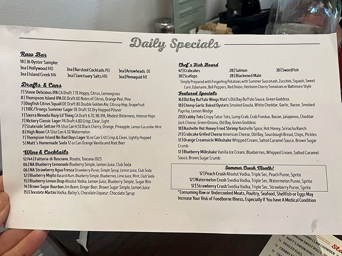 The daily specials board at Matt's is like a treasure map where X marks the spot for culinary gold—from fresh oysters to creative cocktails.