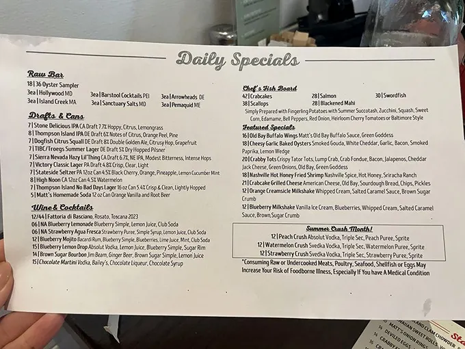 The daily specials board at Matt's is like a treasure map where X marks the spot for culinary gold—from fresh oysters to creative cocktails.