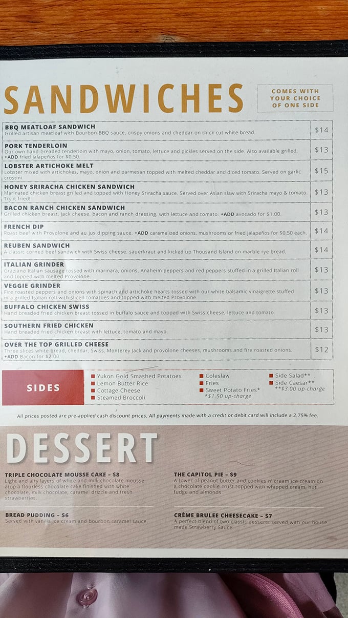 A menu that reads like a love letter to Iowa comfort food – from BBQ meatloaf sandwiches to lobster artichoke melts, decisions have never been so deliciously difficult.