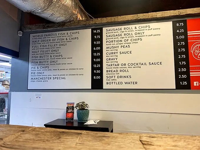A menu board that doesn't need fancy descriptions or elaborate options—just the promise of proper fish and chips done right.